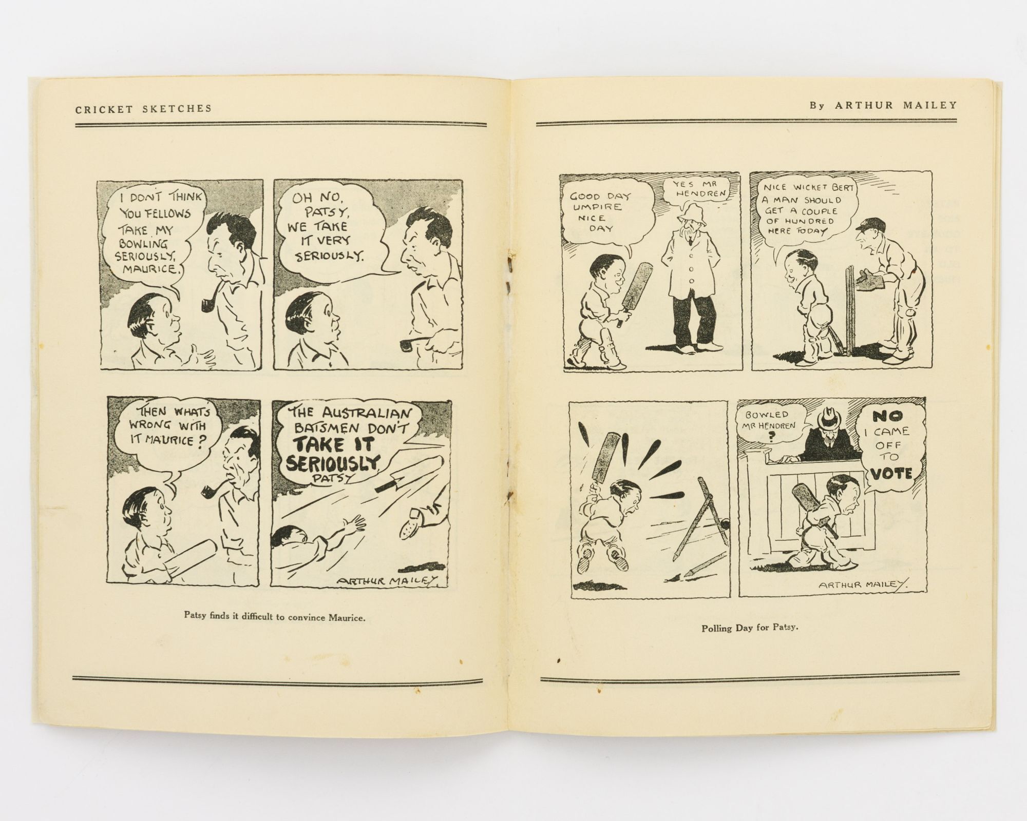 Cricket Sketches for the 1928-1929 Tests by Arthur Mailey, the Famous ...